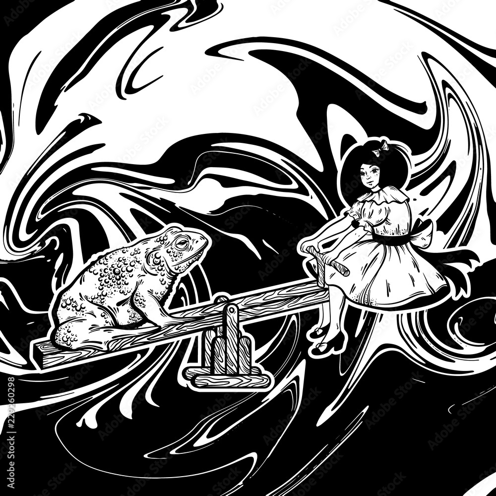 Vector hand drawn illustration of ugly toad with pretty girl on the ...