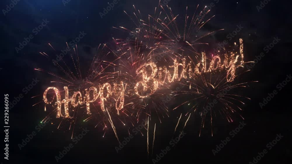 Happy birthday celebration greeting text with particles and sparks on ...