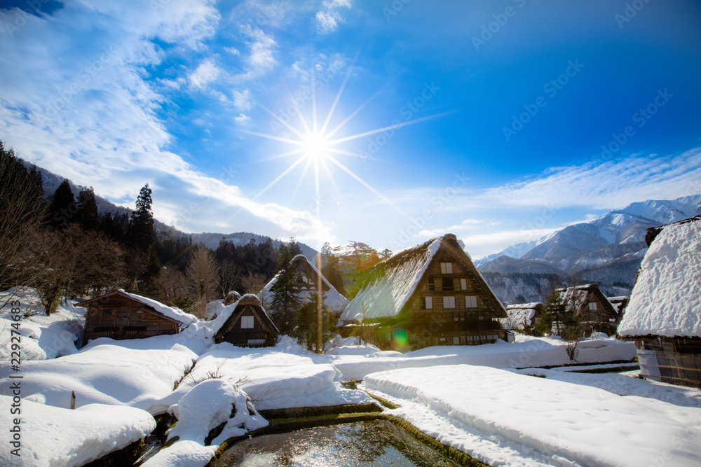 Historic Villages of Shirakawa-go and Gokayama, view of the sunset ...