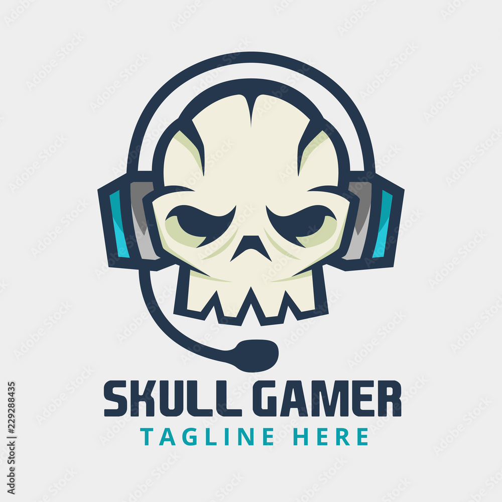 skull gamer logo mascot with headphones Stock Vector | Adobe Stock