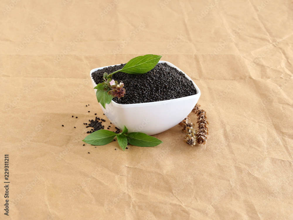 Basil seeds, also known as sabja seeds, are a healthy food, leaves and ...