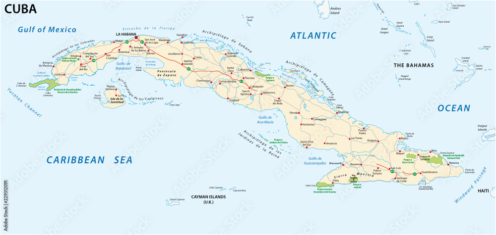 cuba road and national park vector map Stock Vector | Adobe Stock