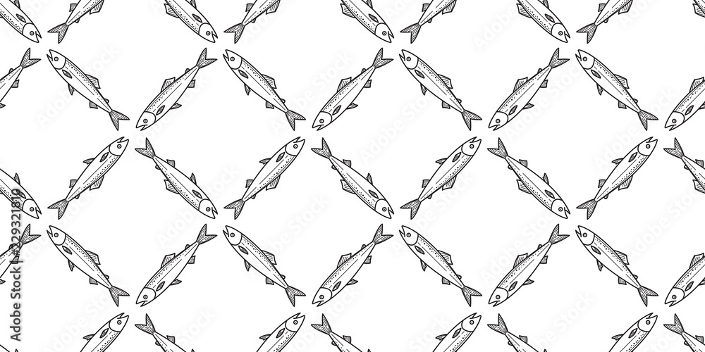 fish seamless Pattern salmon vector boat dolphin shark tail whale fin ...