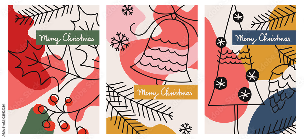 set of three christmas greeting cards Stock Vector | Adobe Stock
