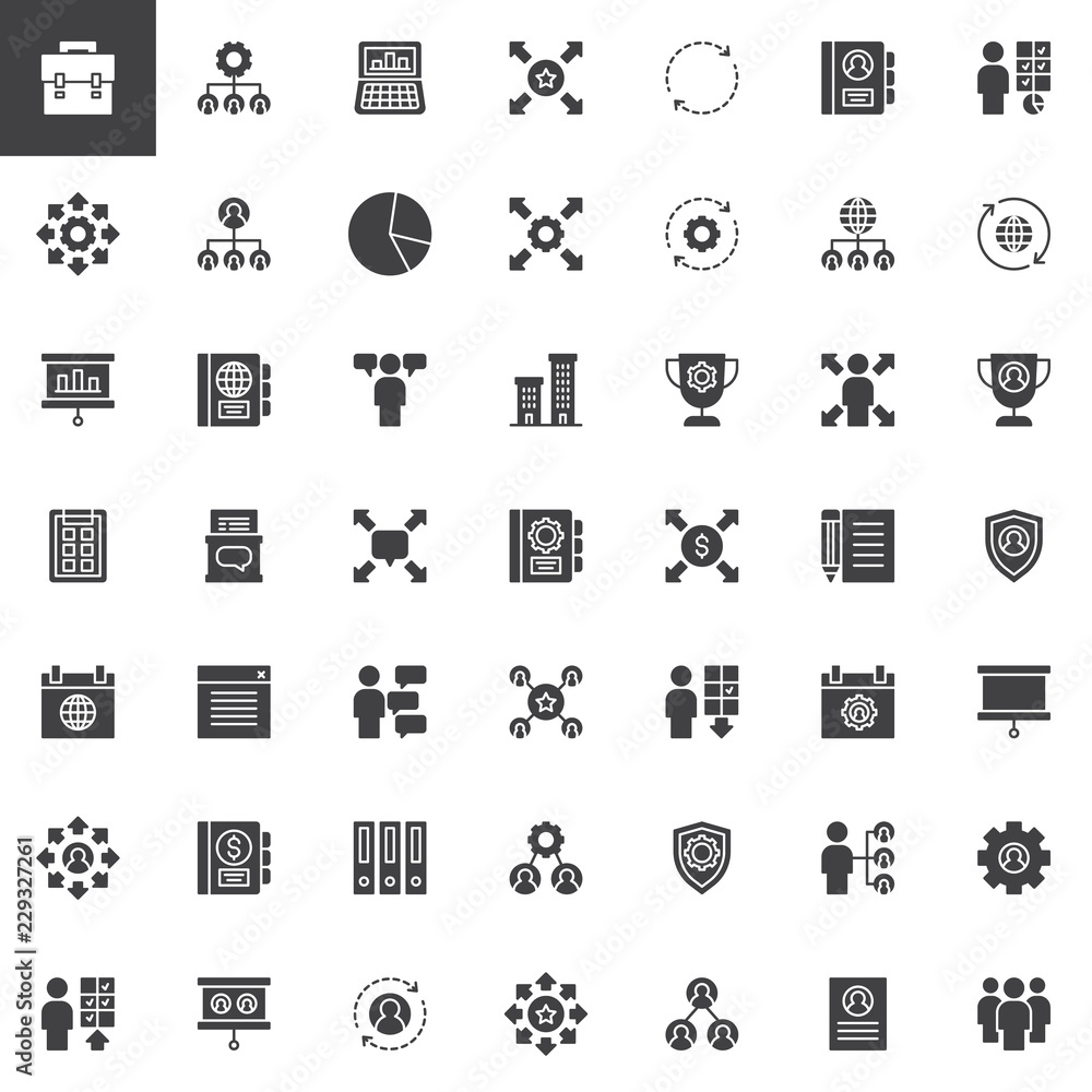 Corporate vector icons set, modern solid symbol collection, filled ...