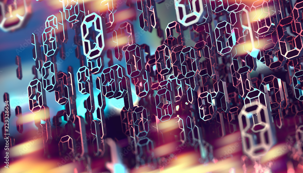 Fondo abstracto 3d, lenguaje binario y concepto de matriz virtual ...