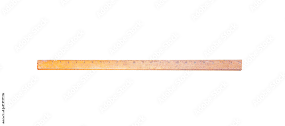 Foto Stock Ancient wood ruler with inches for dressmaker isolated on a ...