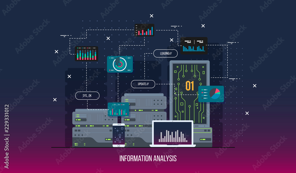 Server data center, flat illustration. Internet network technology and ...