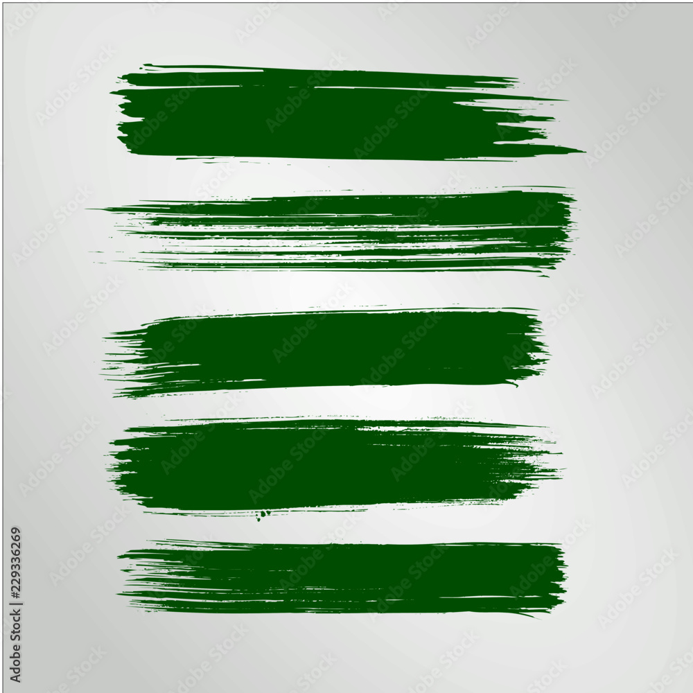 Vector green ink paint brush stroke set Hand drawn grunge decorative ...