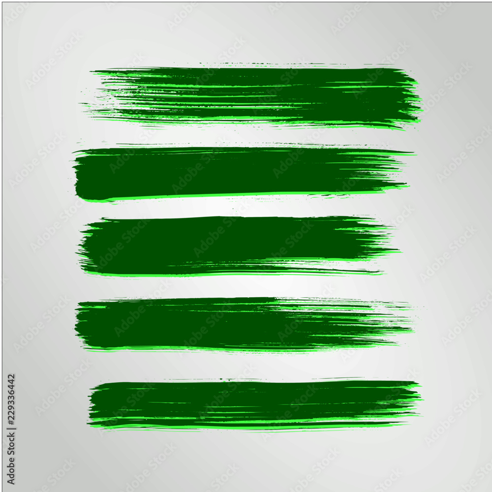 Vector green ink paint brush stroke set Hand drawn grunge decorative ...