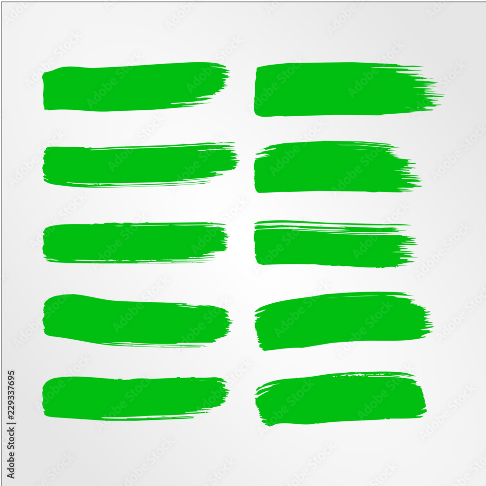 Vector green ink paint brush stroke set Hand drawn grunge decorative ...