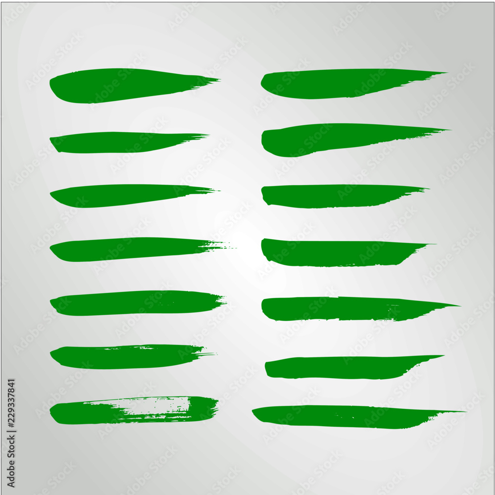 Vector green ink paint brush stroke set Hand drawn grunge decorative ...
