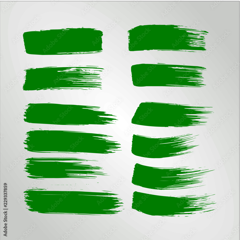 Vector green ink paint brush stroke set Hand drawn grunge decorative ...