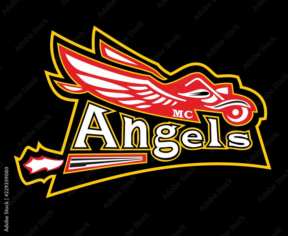 Man with wings on a motorcycle driving on the road. Vector illustration ...