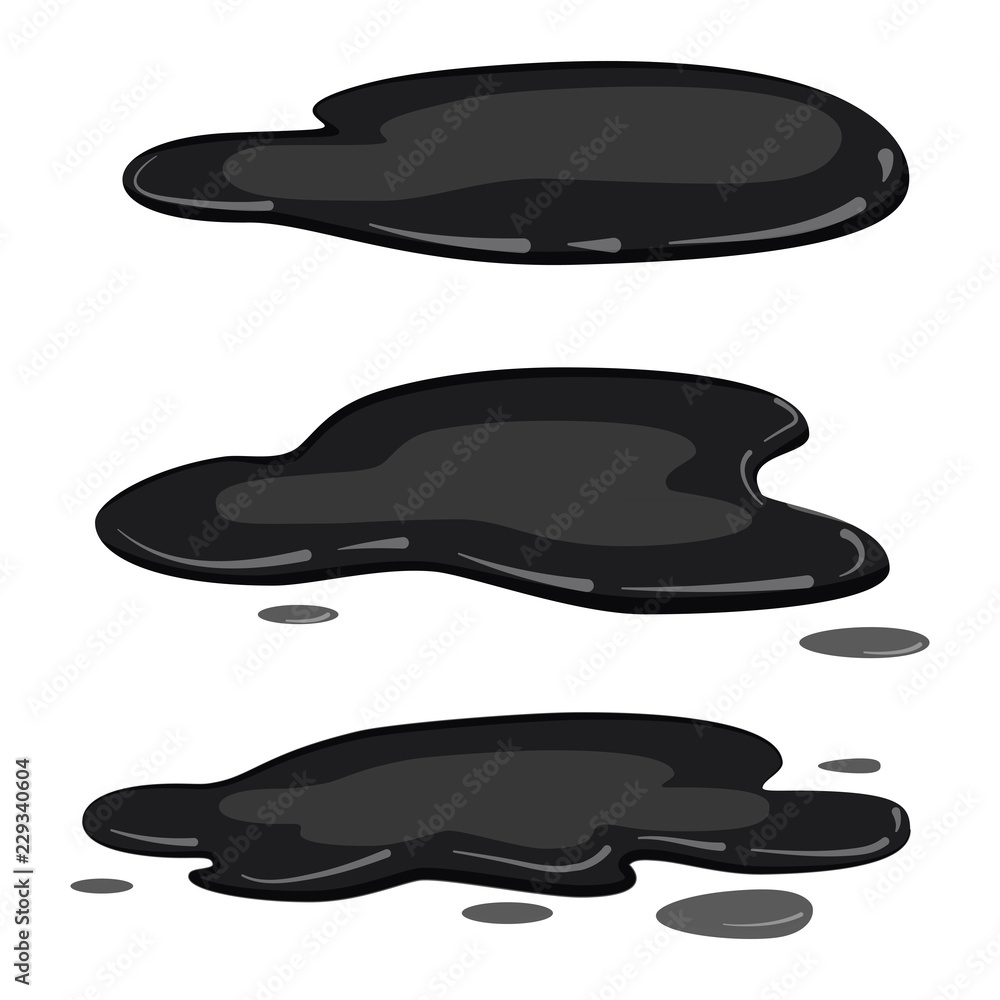 Set puddle, black colour, liquid, vector, cartoon style, isolated ...