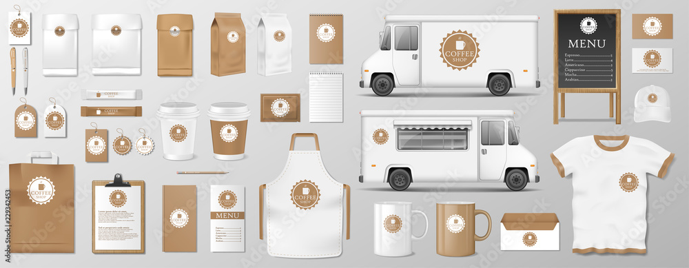 Mockup set for coffee shop, cafe or restaurant. Coffee food package for ...