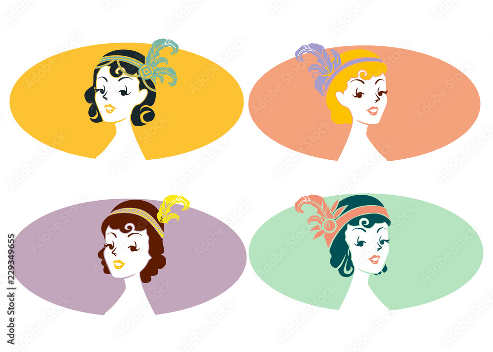 Stencil Flapper Girls Head Illustration Stock Vector | Adobe Stock