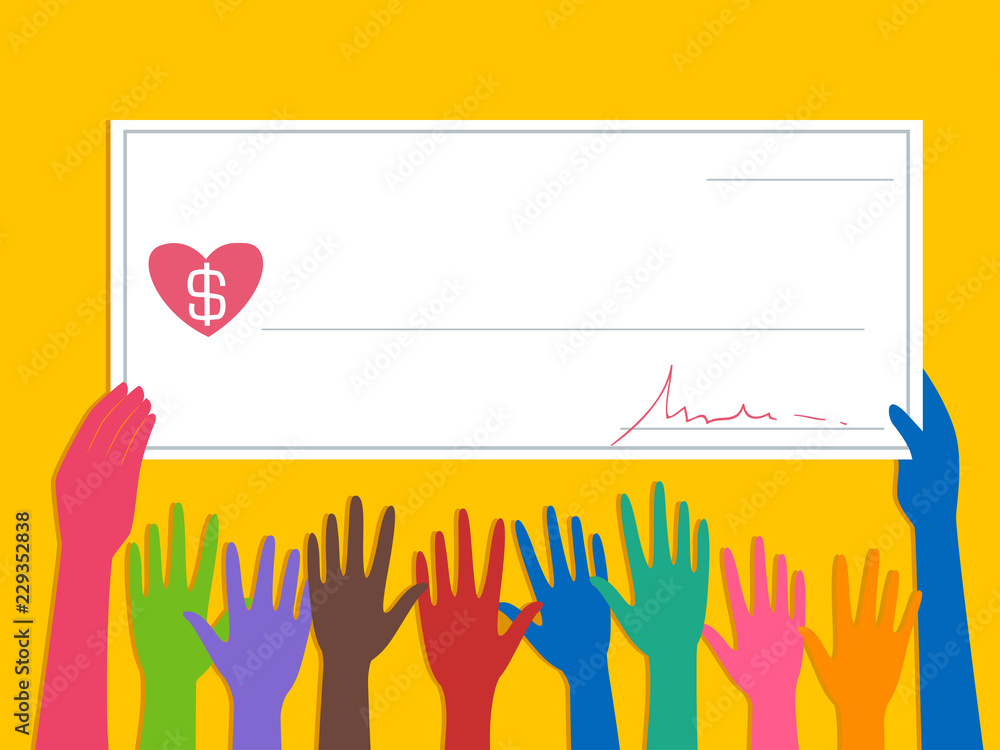 Hands Cheque Donate Illustration Stock Vector | Adobe Stock