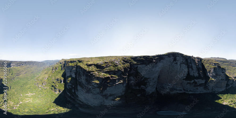 Aero View in 360 degrees of Cachoeira da Fumaça (Smoke Waterfall) in ...