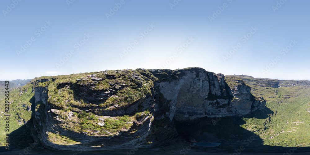Aero View in 360 degrees of Cachoeira da Fumaça (Smoke Waterfall) in ...