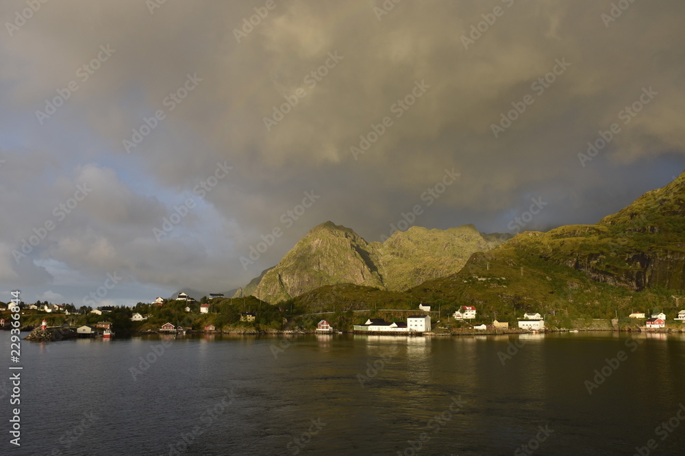 Norwegen, Lofoten, Moskenes, Hafen, Morgenrot, Nordland, Bodø ...