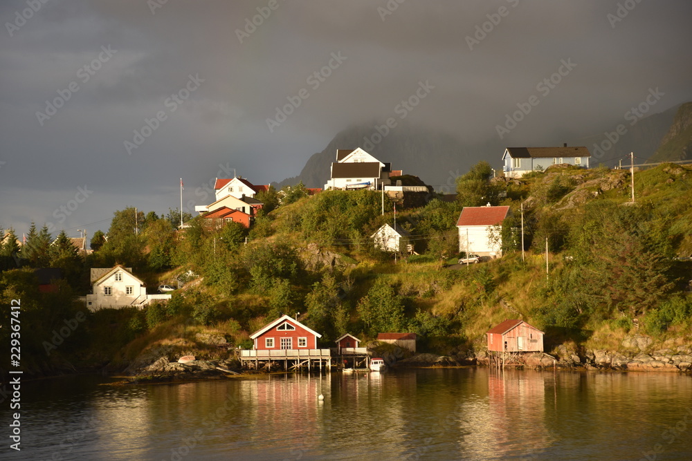 Norwegen, Lofoten, Moskenes, Hafen, Morgenrot, Nordland, Bodø ...