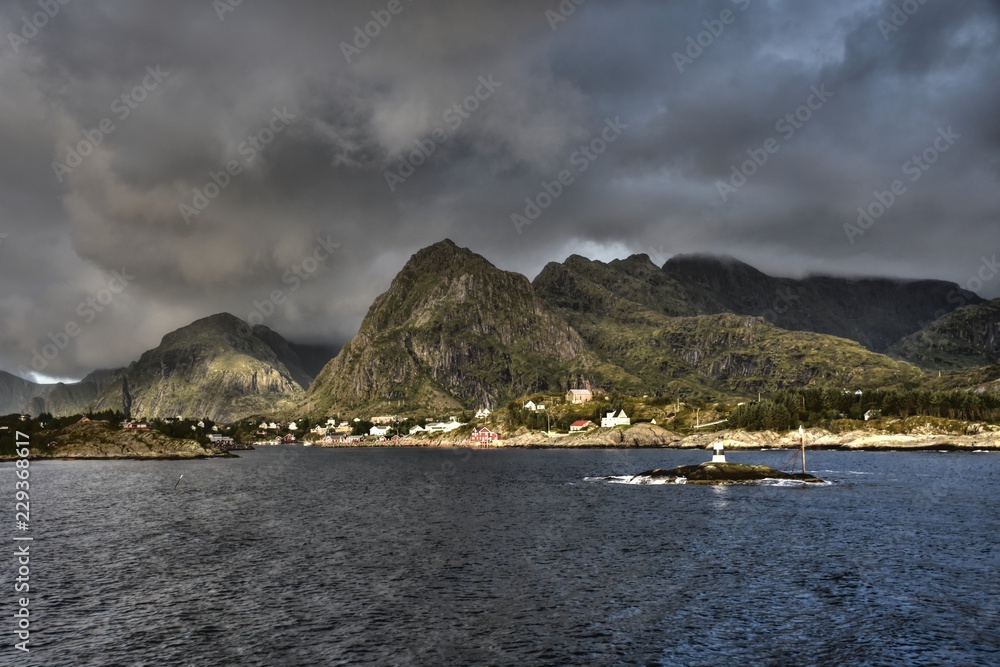 Norwegen, Lofoten, Moskenes, Hafen, Morgenrot, Nordland, Bodø ...