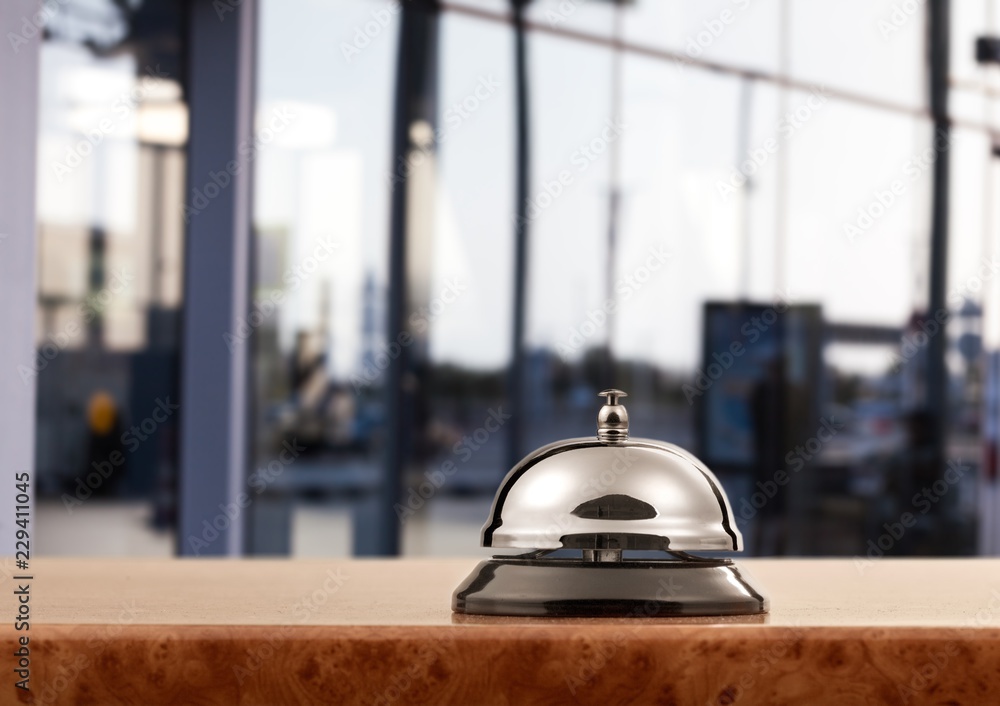 Vintage hotel reception service desk bell on Stock Photo | Adobe Stock
