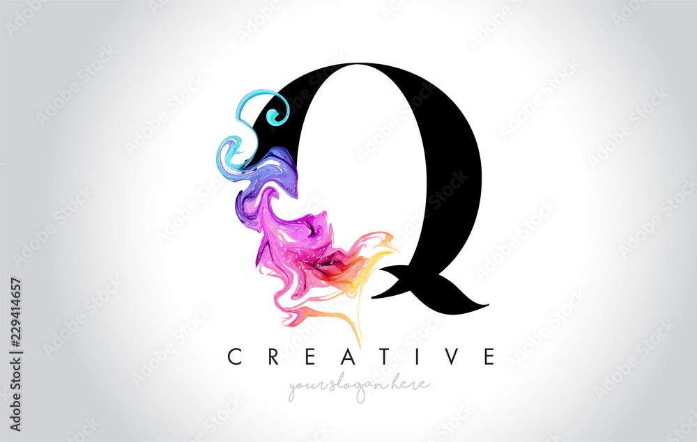 Q Vibrant Creative Leter Logo Design with Colorful Smoke Ink Flowing ...