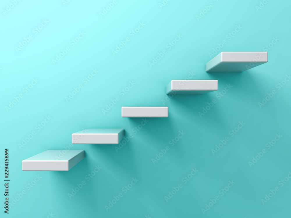 Abstract white stairs or five steps business concept on blue green ...