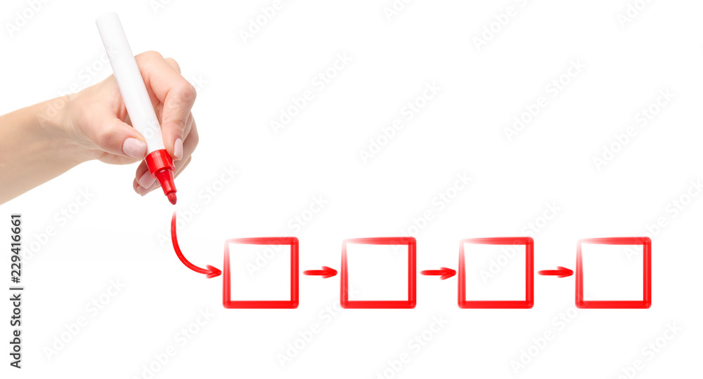 Hand marker drawing diagram scheme empty flow chart isolated on white ...