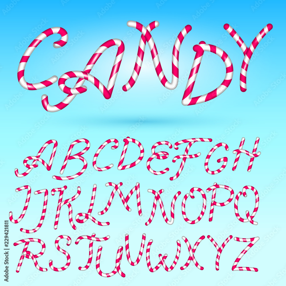 Candy cane Font. Sweet comic Alphabet Set. Isolated. Lettering template ...