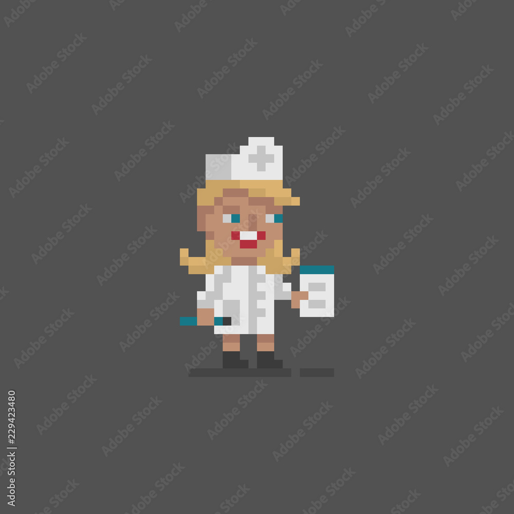 Pixel art doctor personage. Stock Vector | Adobe Stock
