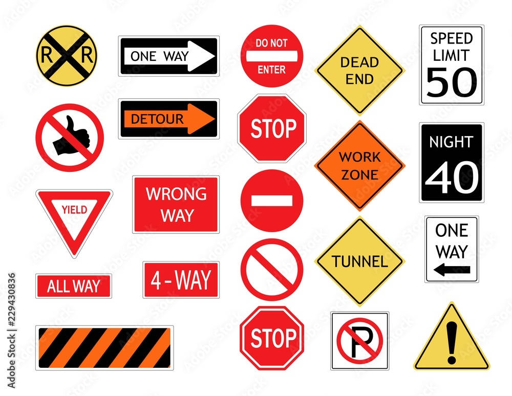 Road signs and symbols. Vector illustration Stock Vector | Adobe Stock
