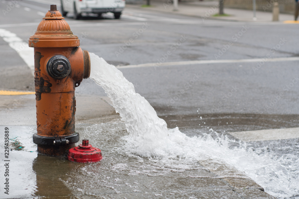 Open Fire Hydrant pouring water Stock Photo | Adobe Stock