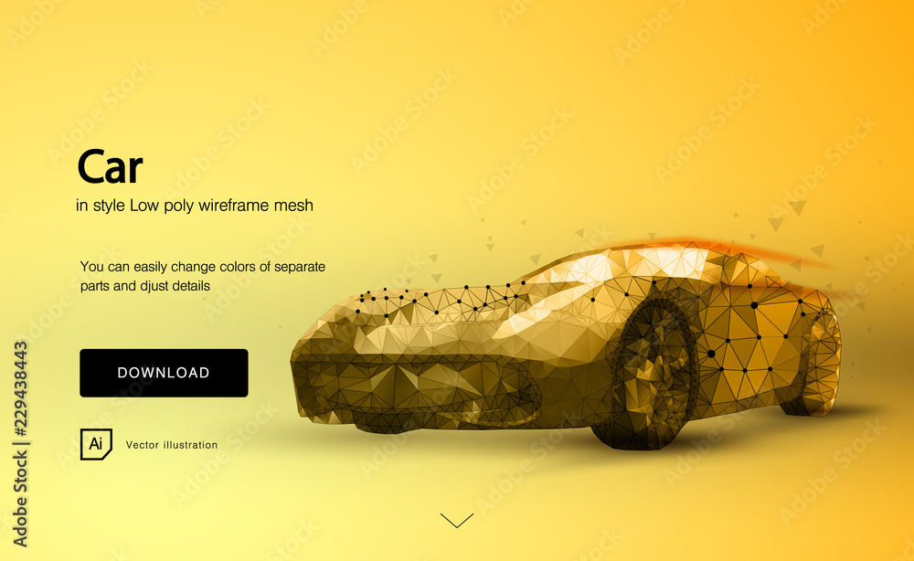 Car. Auto. Sport car with polygon line on abstract background ...