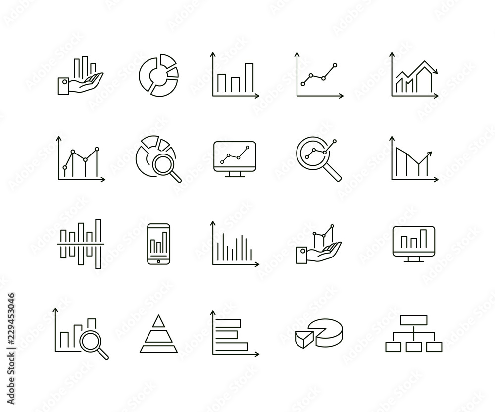 Simple Set of Graph and Diagram Related Vector Line Icons. Contains ...