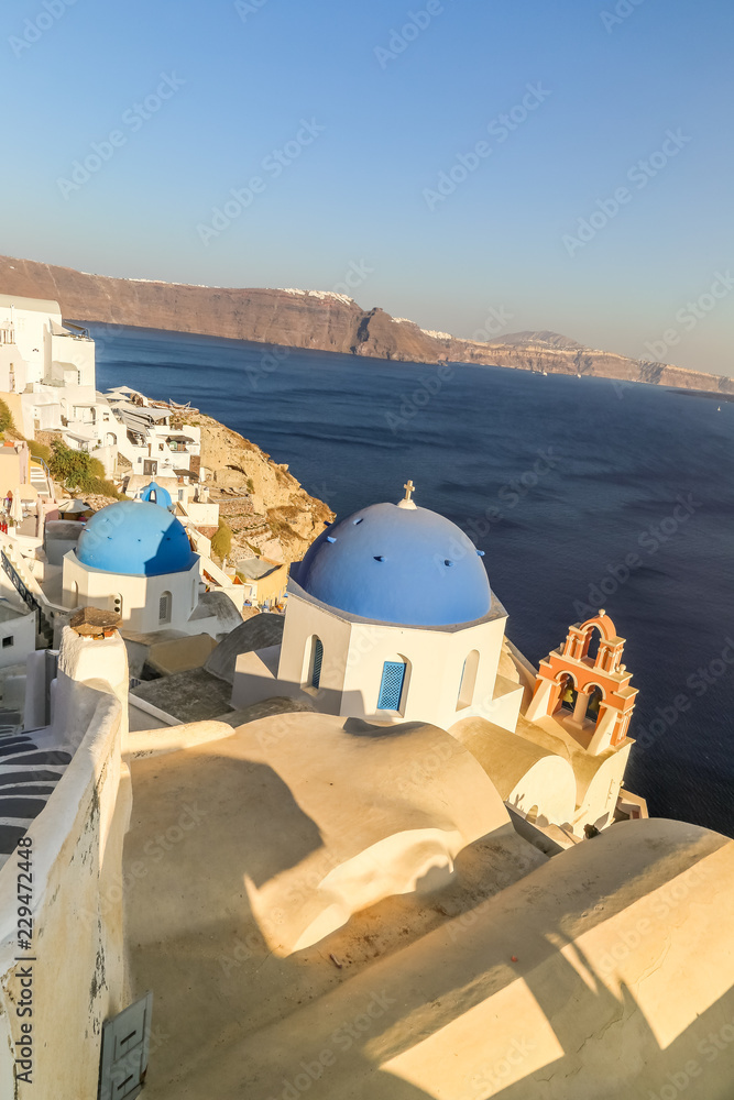 Greece. Cyclades Islands - Santorini Thira. Oia town with typical ...
