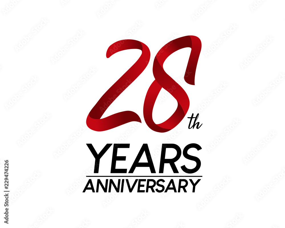 28 anniversary logo vector red ribbon Stock Vector | Adobe Stock