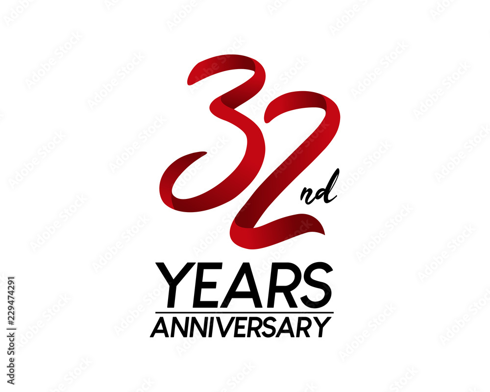 32 anniversary logo vector red ribbon Stock Vector | Adobe Stock