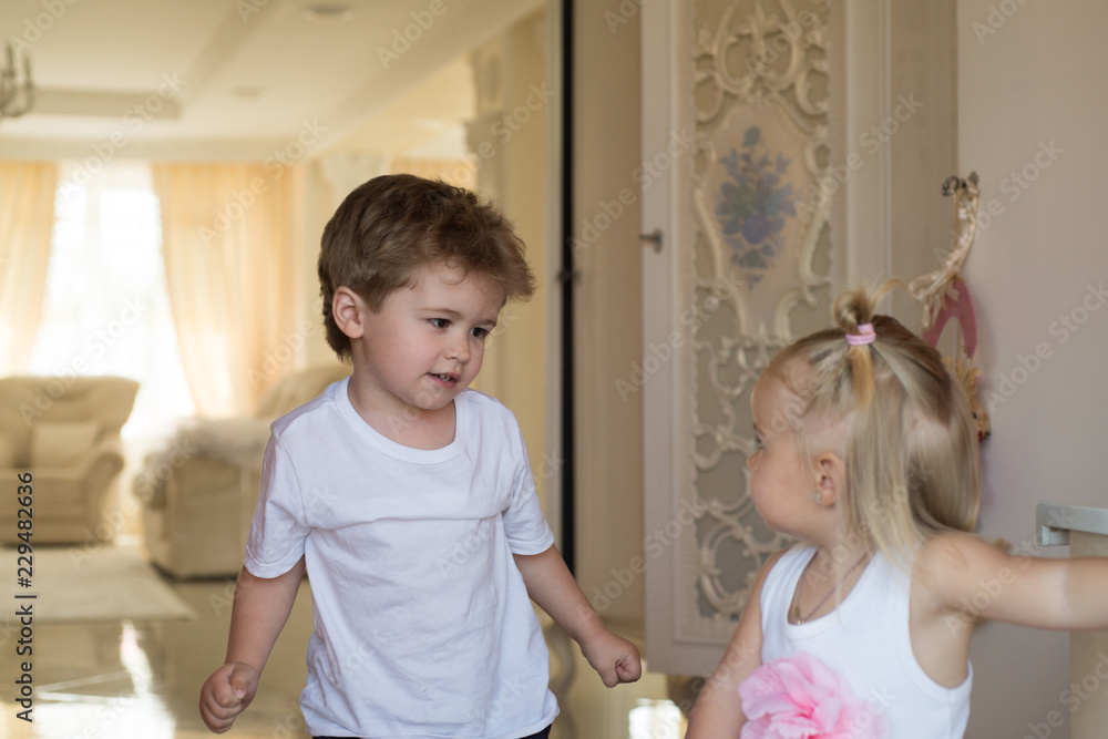 Amazing hair beauty salon. Small children with stylish hairstyles ...