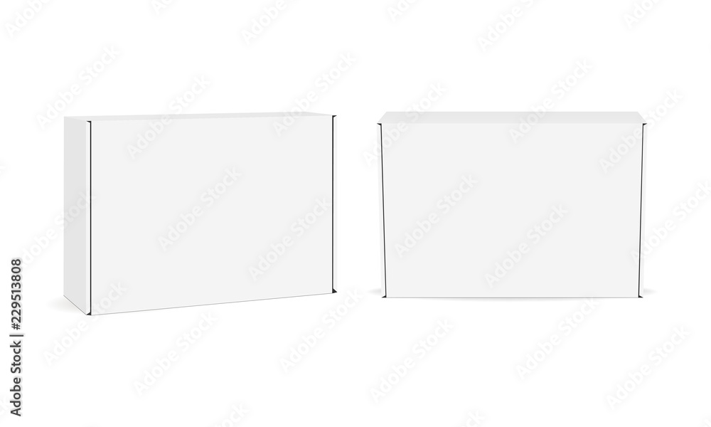 Two blank cardboard boxes - front and side view mock up isolated on ...