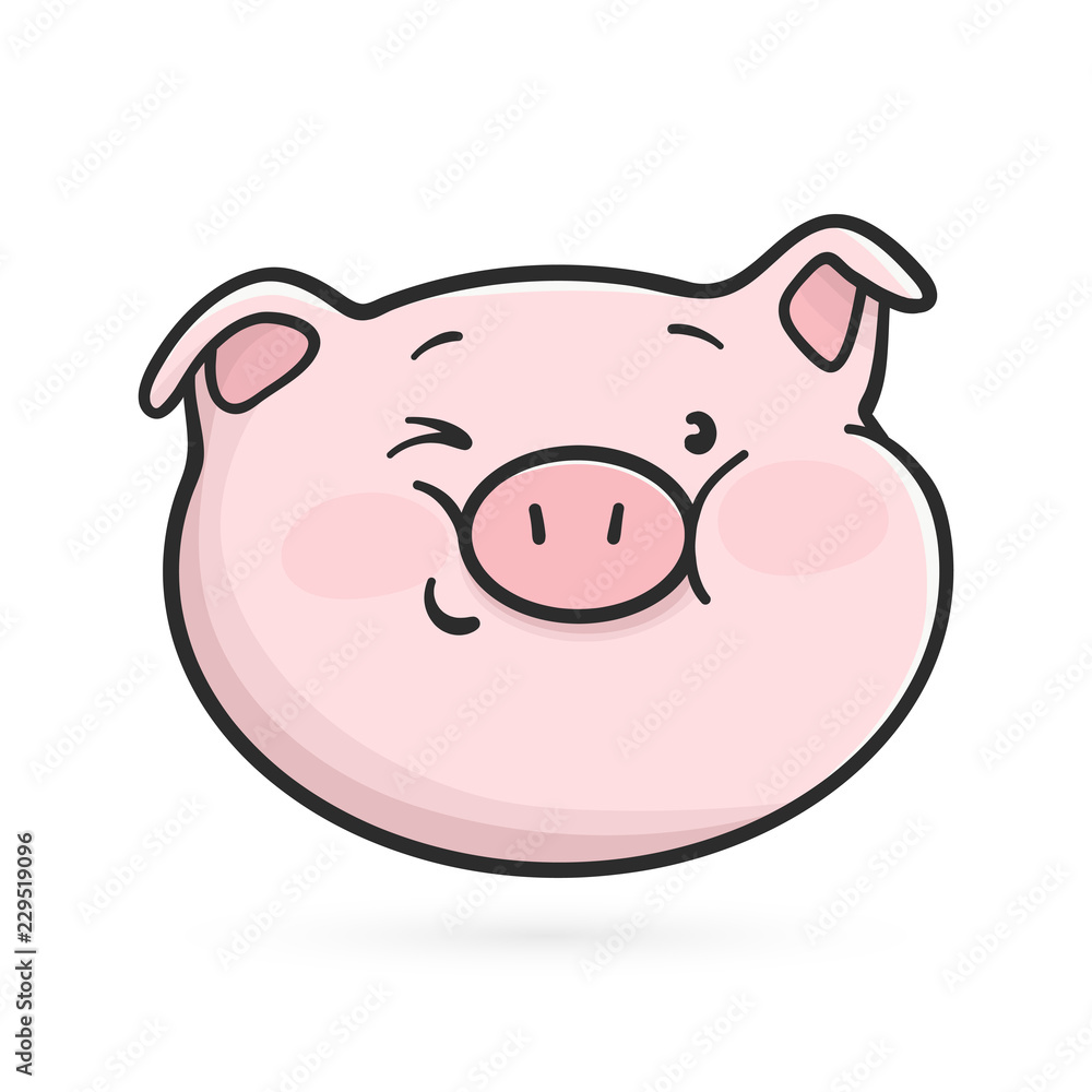Winking emoticon icon. Cute emoji pig is winking. Stock Vector | Adobe ...