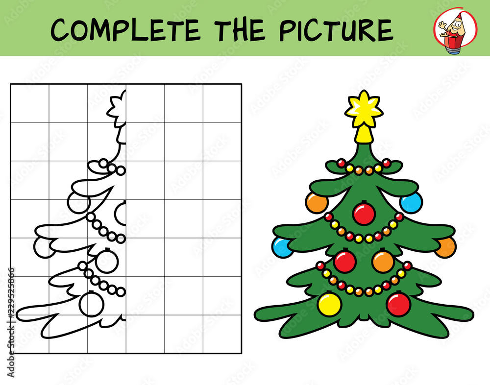 Complete the picture of a christmas tree. Copy the picture. Coloring ...
