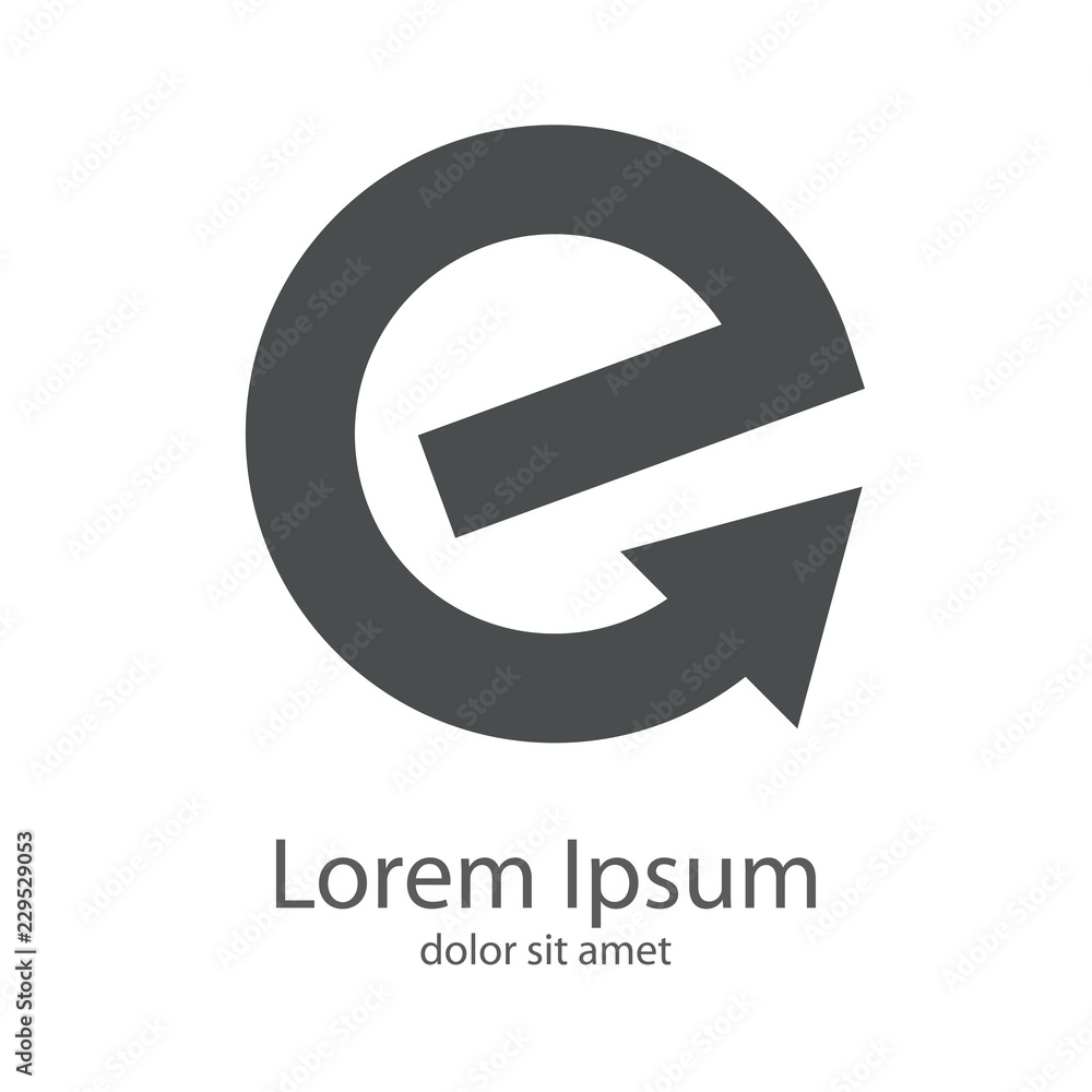 Letra e minuscula con flecha en color gris Stock Vector | Adobe Stock
