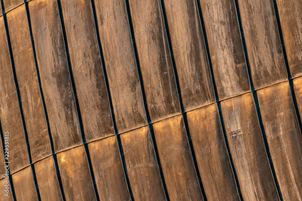 Details of rusty steel structural sheets, used for external roofing ...