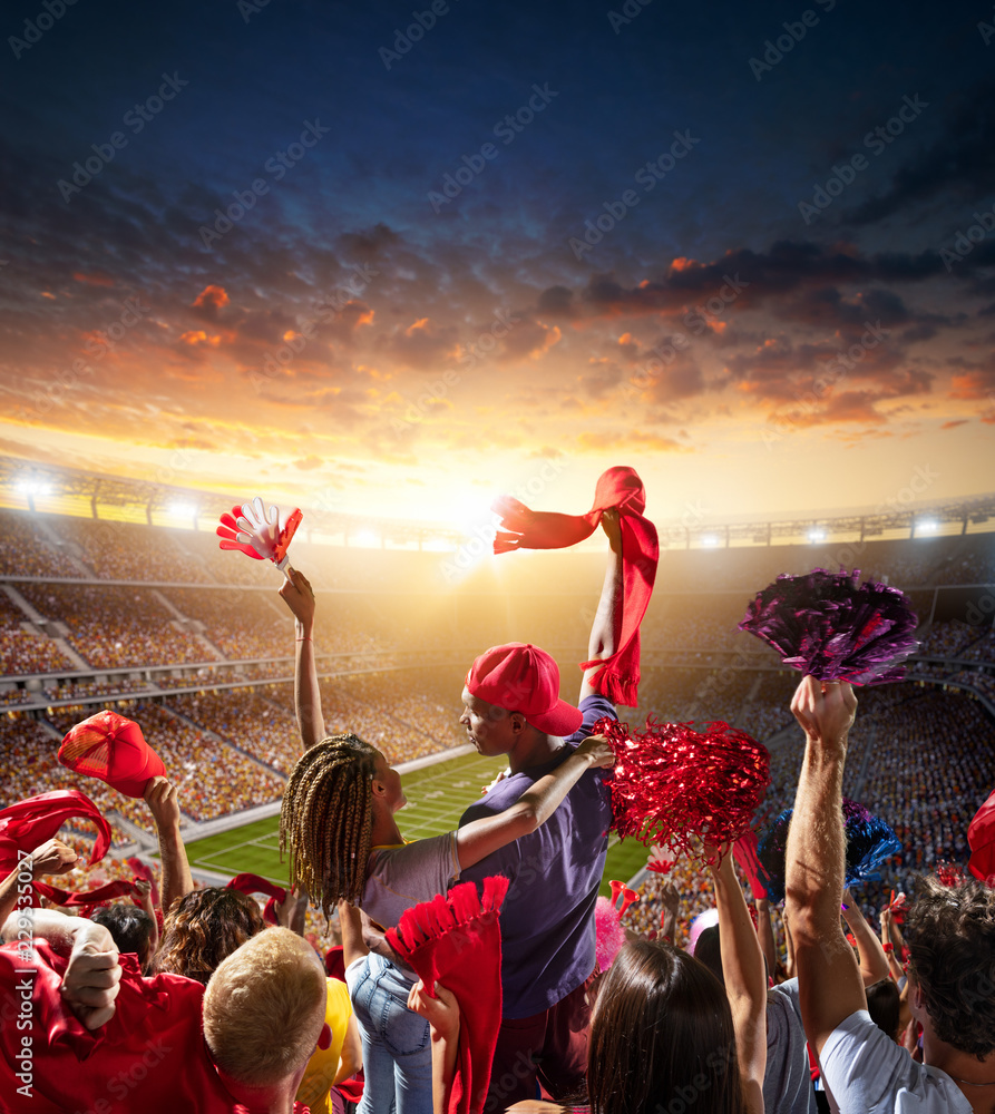 Foto de Young sport supporter happy fans at stadium. Beautiful black ...