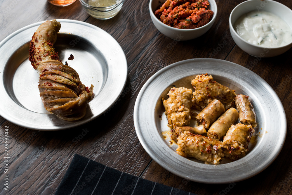 Turkish Food Minced Meat and Rice Stuffed Tripe Mumbar Dolma with ...