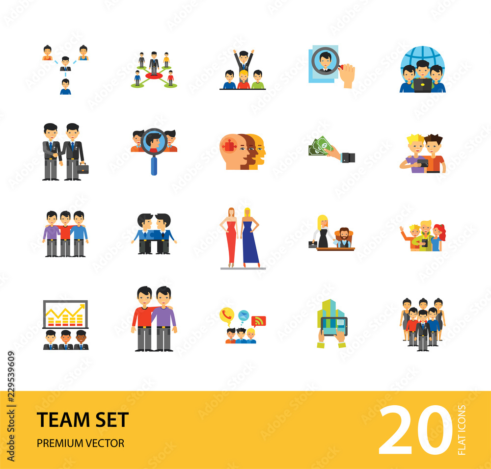 Team Icon Set. Virtual Group Colleagues Team Building Collaboration ...