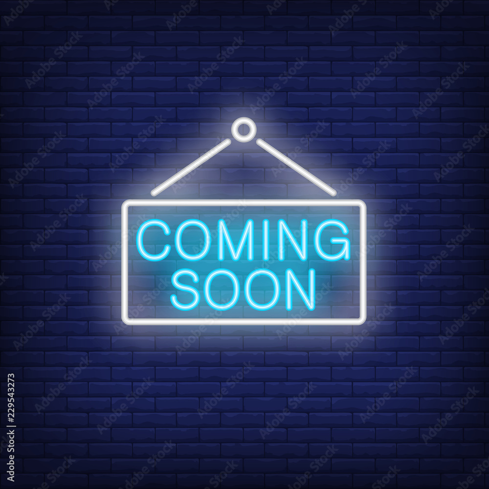 Coming soon neon sign. Luminous signboard with signboard. Night bright ...